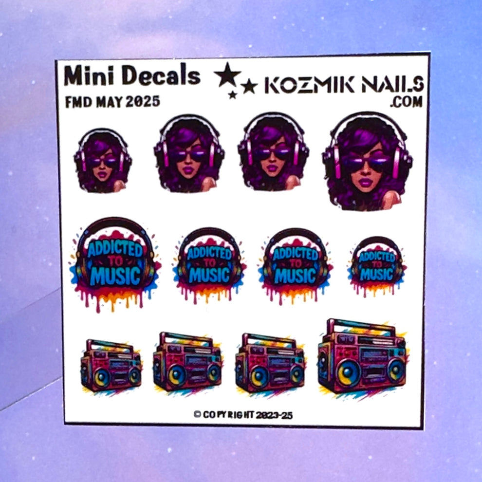 FMD May 2025 Retro Music Themed Nail Waterslide Decals – Kozmik Nails